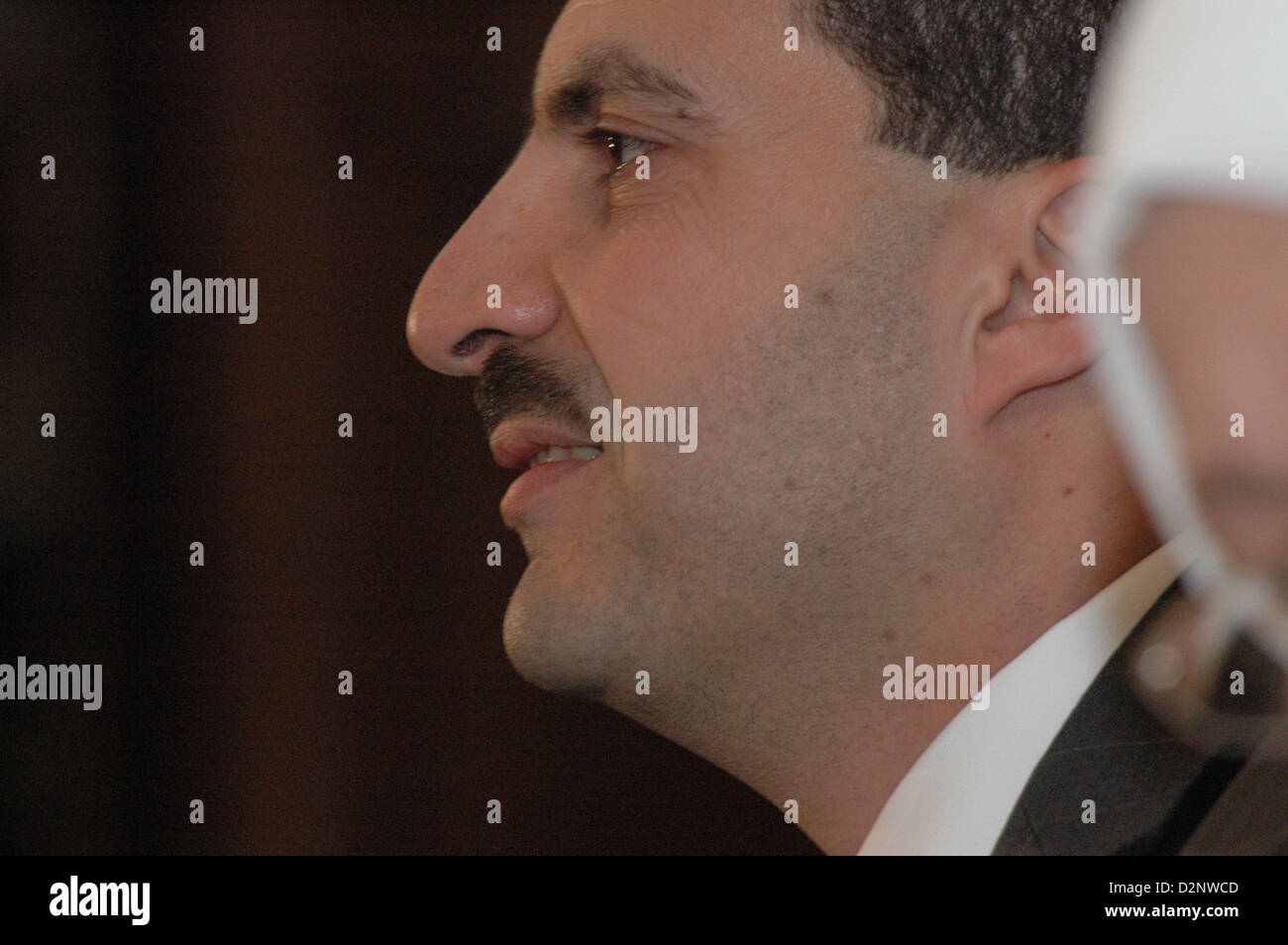 Amr Khaled, popular Egyptian Islamic TV preacher, at a press conference ...