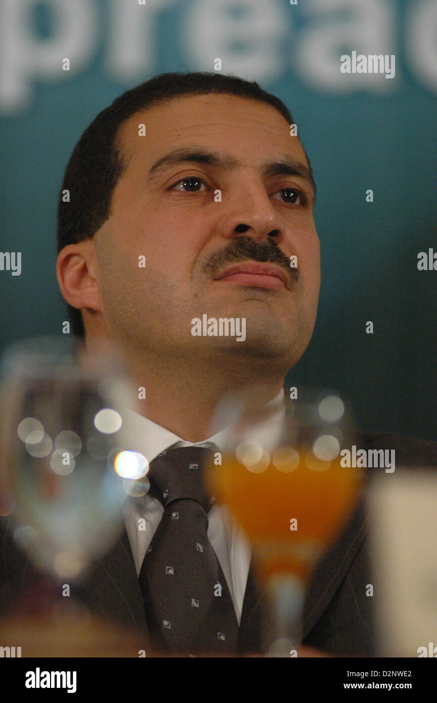 Amr Khaled, popular Egyptian Islamic TV preacher, at a press conference ...