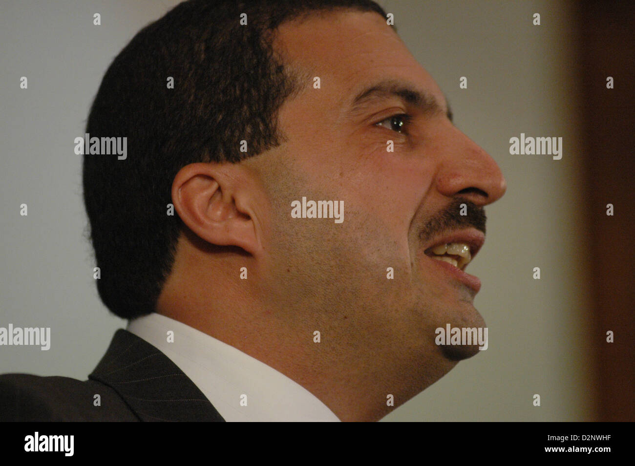 Amr Khaled, popular Egyptian Islamic TV preacher, at a press conference ...