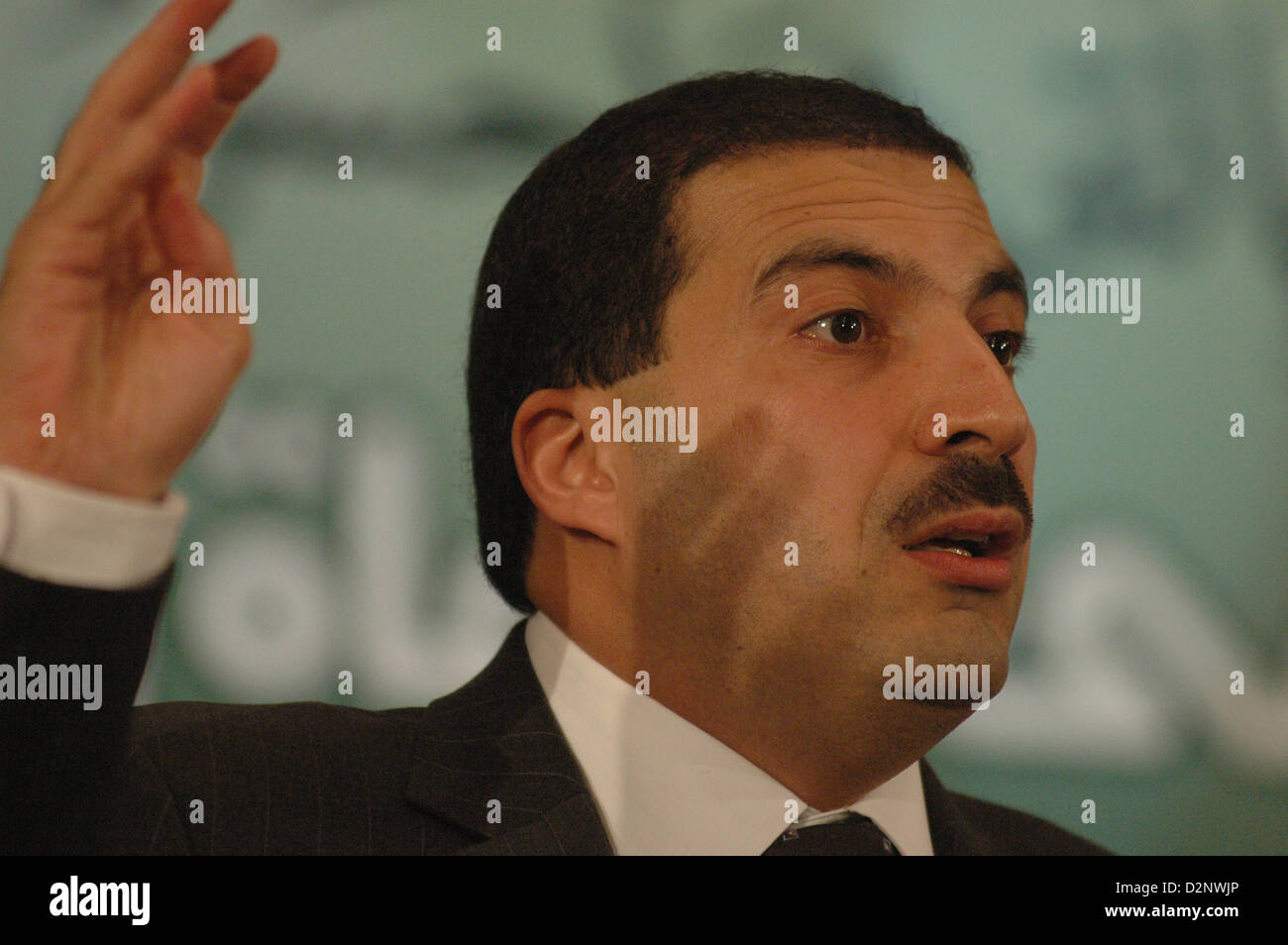 Amr Khaled, popular Egyptian Islamic TV preacher, at a press conference ...