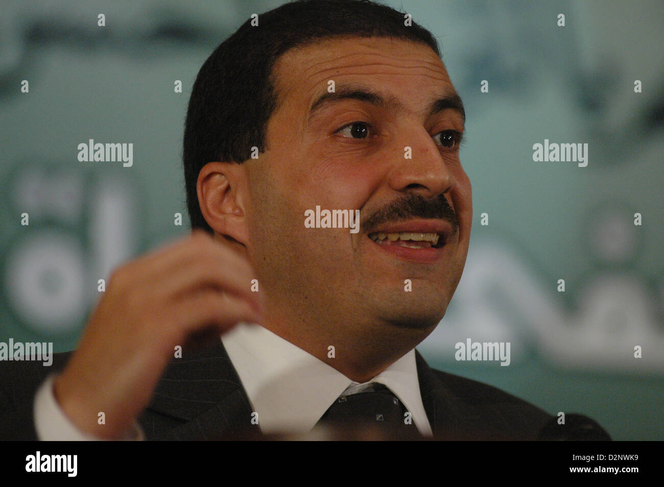 Amr Khaled, popular Egyptian Islamic TV preacher, at a press conference in Cairo to address the ...