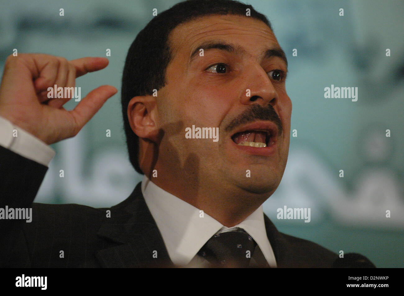 Amr Khaled, popular Egyptian Islamic TV preacher, at a press conference ...
