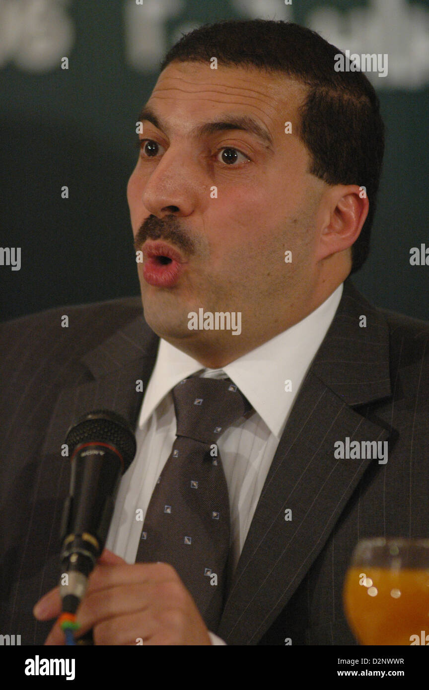 Amr Khaled, popular Egyptian Islamic TV preacher, at a press conference ...