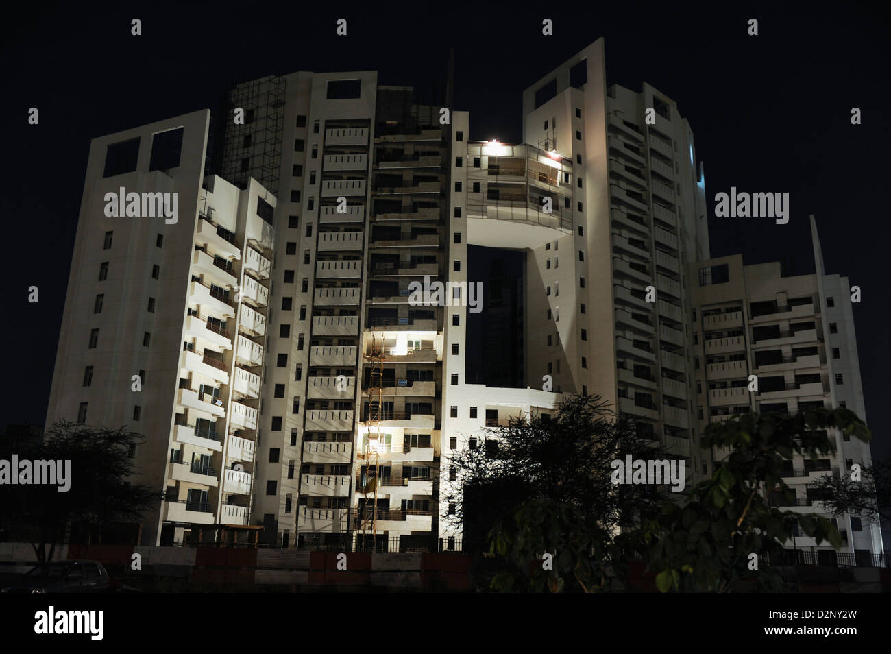 Apartment buildings lit up at night, Gurgaon, Haryana, India Stock ...
