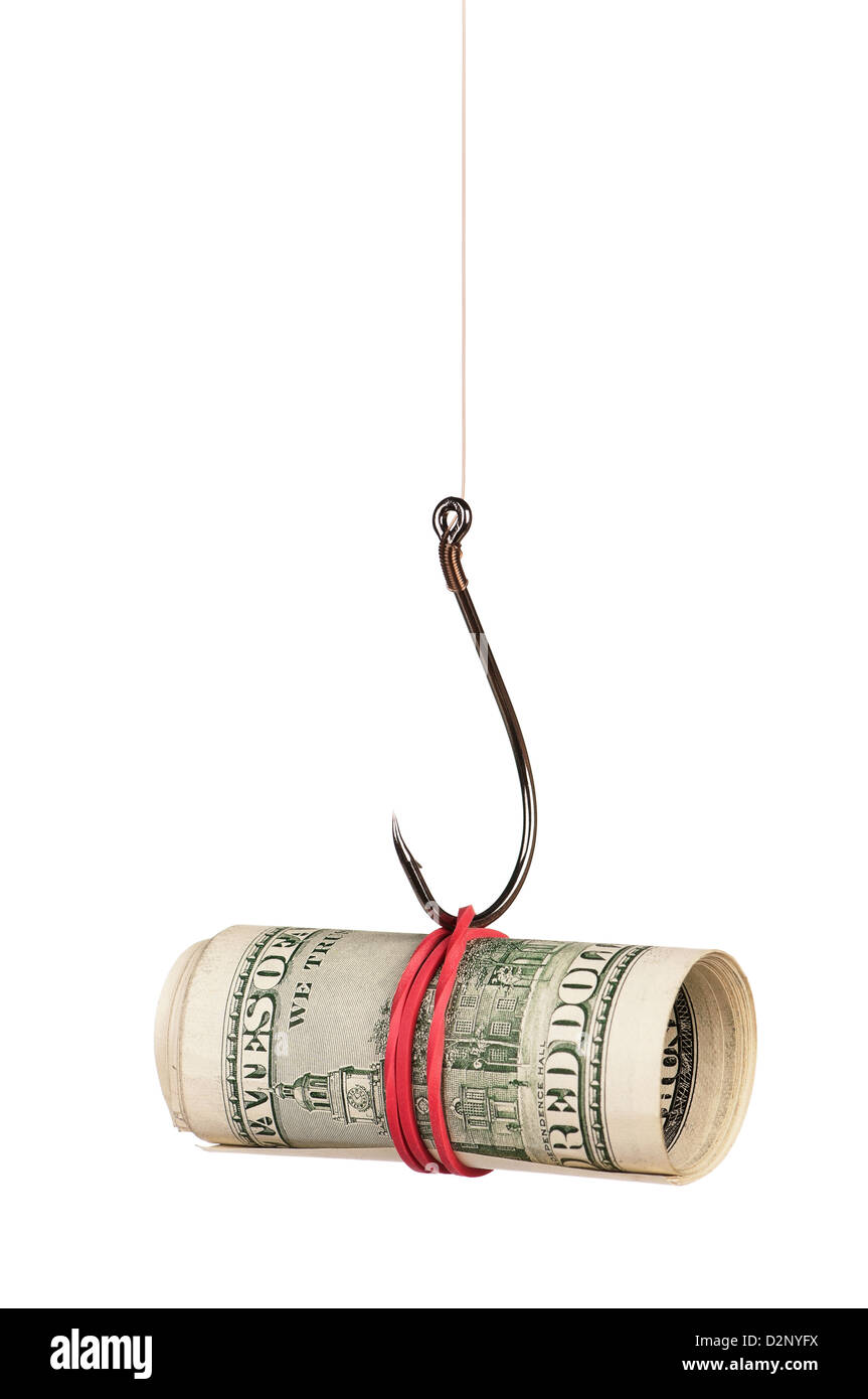 Fish hook with dollars isolated on white background Stock Photo - Alamy