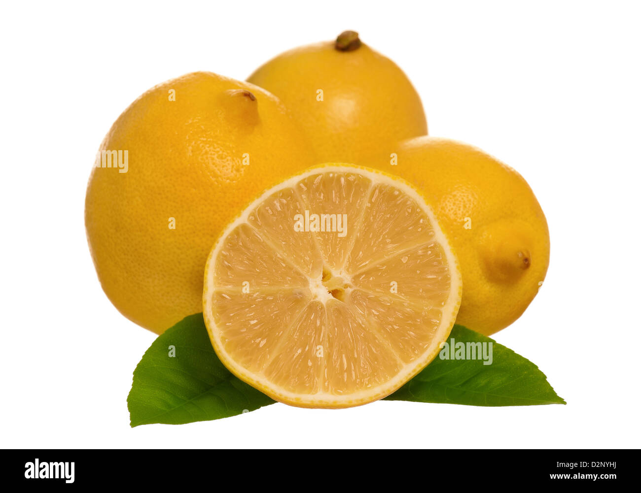 Fresh half lemon with green leaves isolated on white background Stock ...