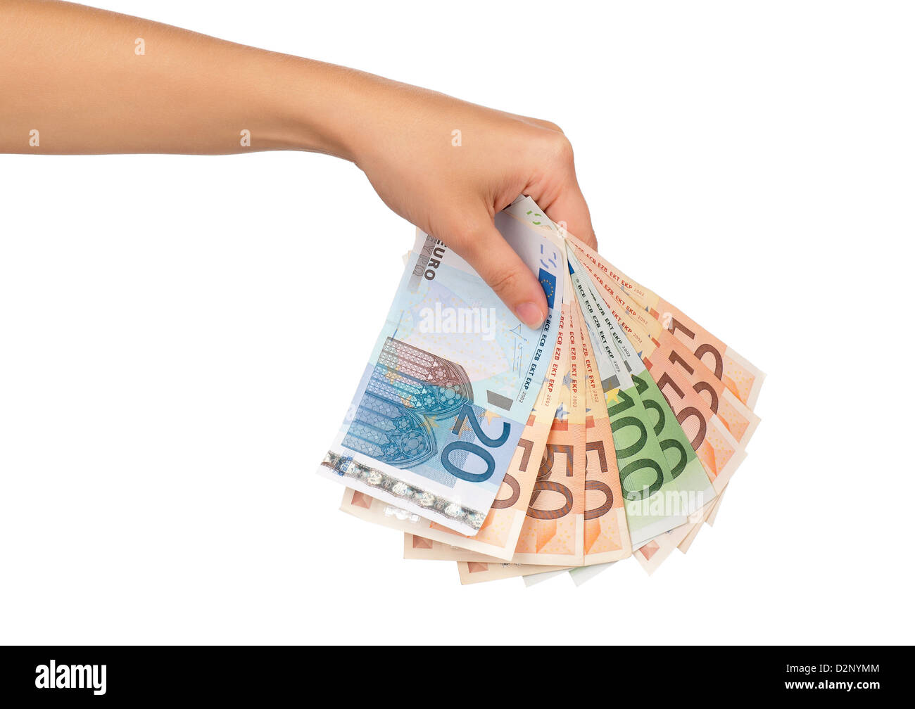 Man hand with euro isolated on white background Stock Photo - Alamy