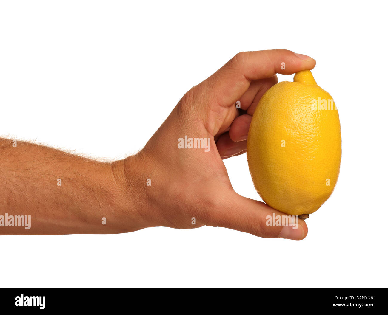 Man hand with fresh lemon isolated on white background Stock Photo - Alamy