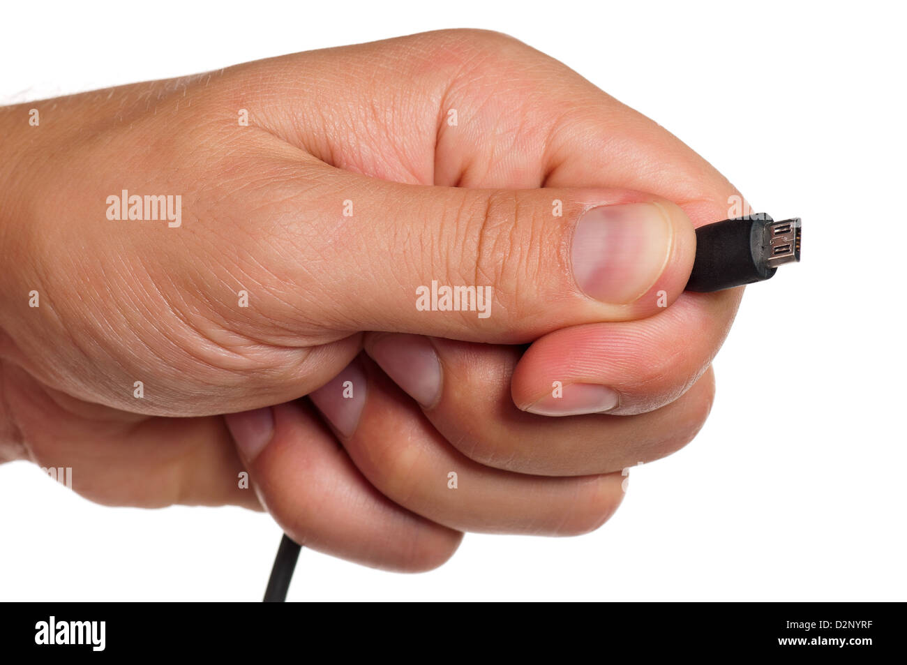Close up of man hand holding USB connector on white Stock Photo - Alamy