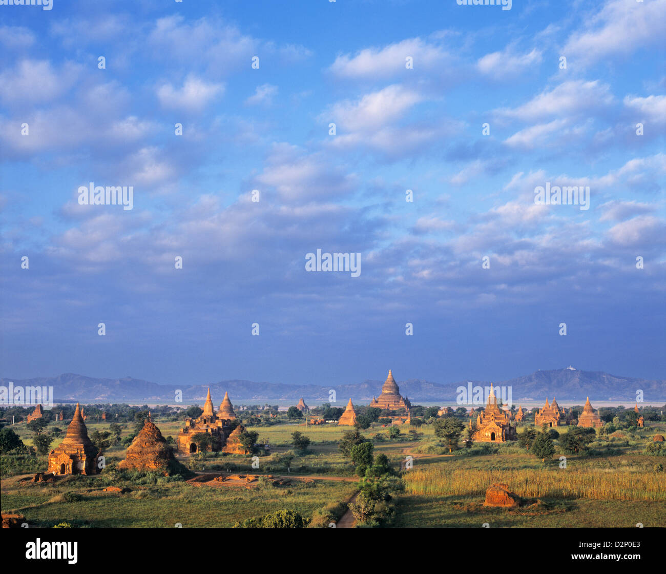 Myanmar, Burma, Bagan (Pagan), morning view of the Bagan plain dotted ...