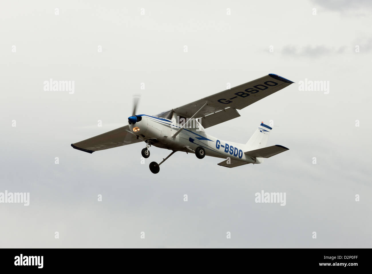 Cessna 152 G-BSDO in flight on final approach to land at Breighton ...