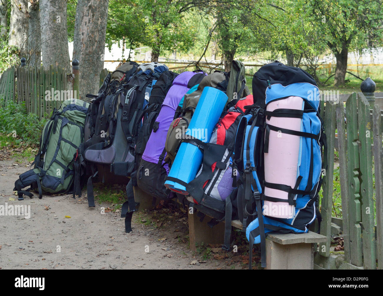Heavy rucksacks packed outdoors Stock Photo - Alamy