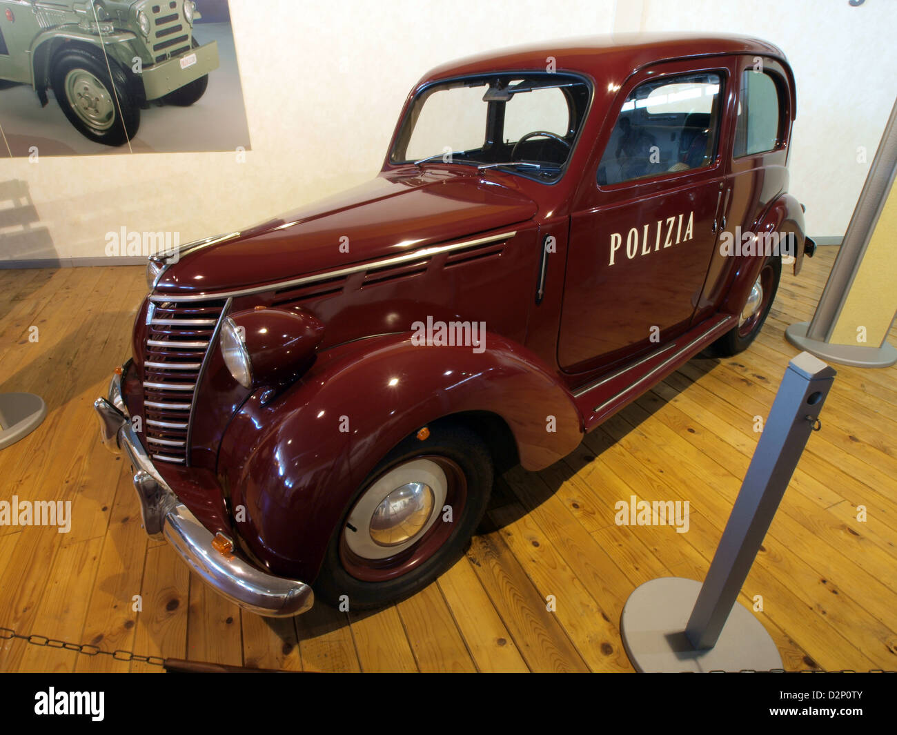 A red FIAT police car, used by Italian law enforcement, is designed for ...