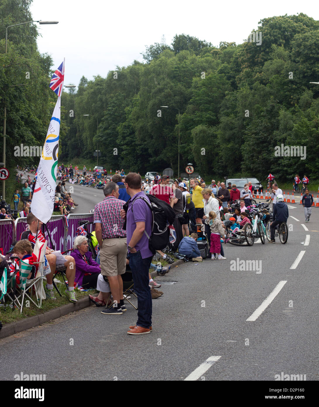 A crowd awaits competitors in the London 2012 Olympics Mens Cycling ...