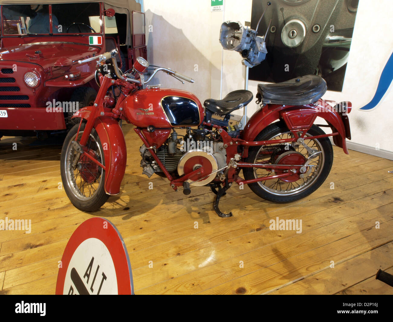 The old red Italian Moto Guzzi police motorbike is a vintage model ...