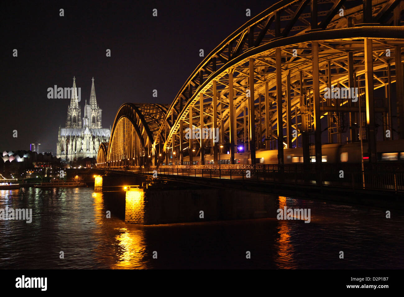 Cologne cathedral with hohenzollern bridge at the rhine river hi-res ...