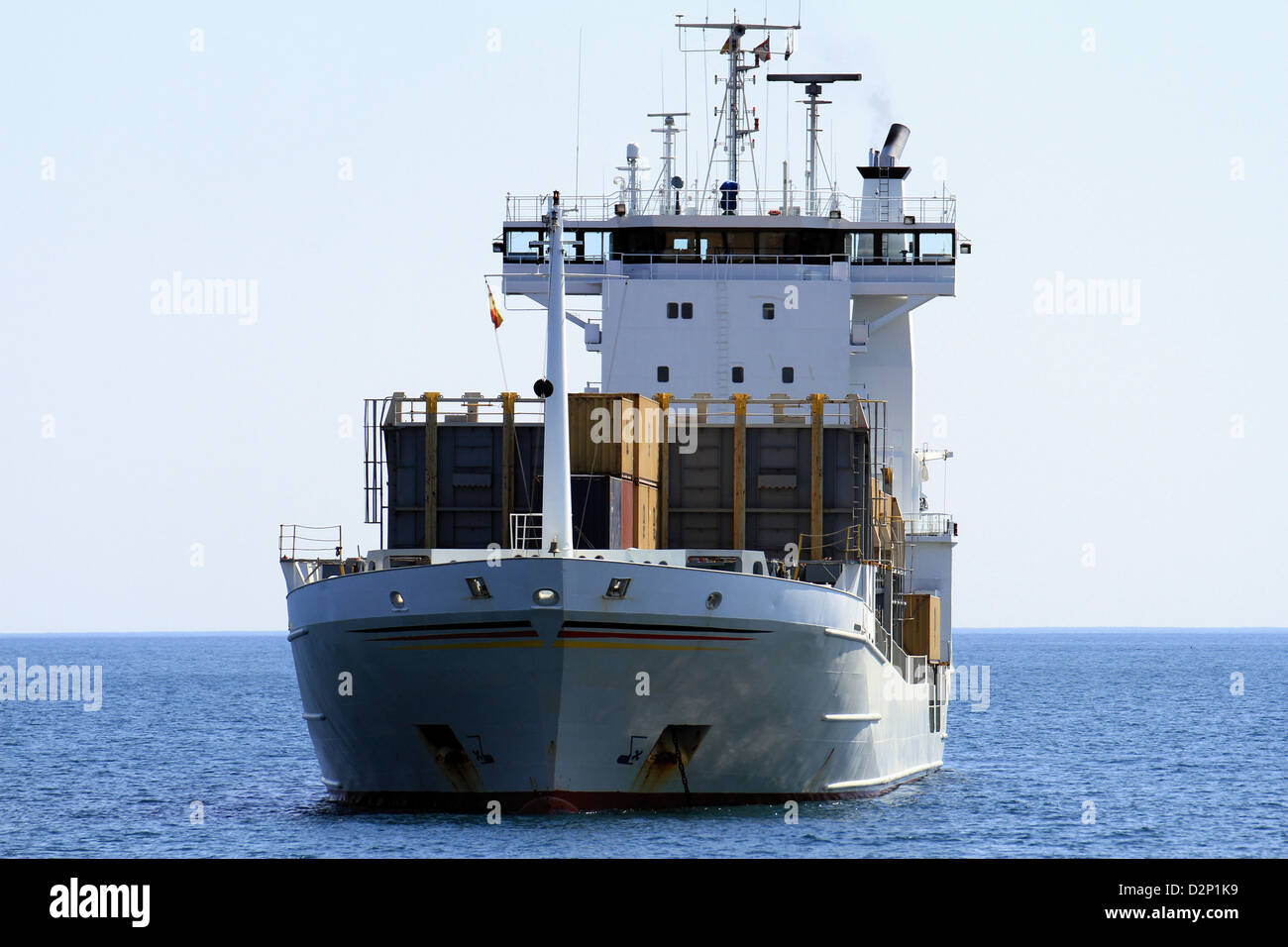 Medium container ship transport anchored Stock Photo - Alamy