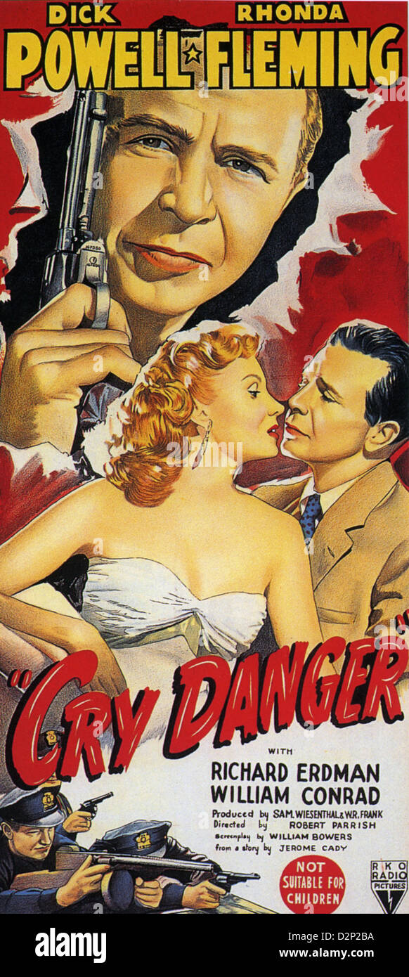 CRY DANGER Poster for 1951 RKO Radio Pictures poster with Dick Powell and Rhonda Fleming Stock ...