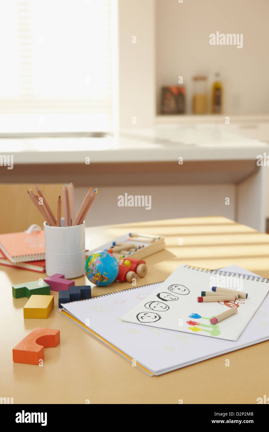 Drawing tools on a table Stock Photo - Alamy