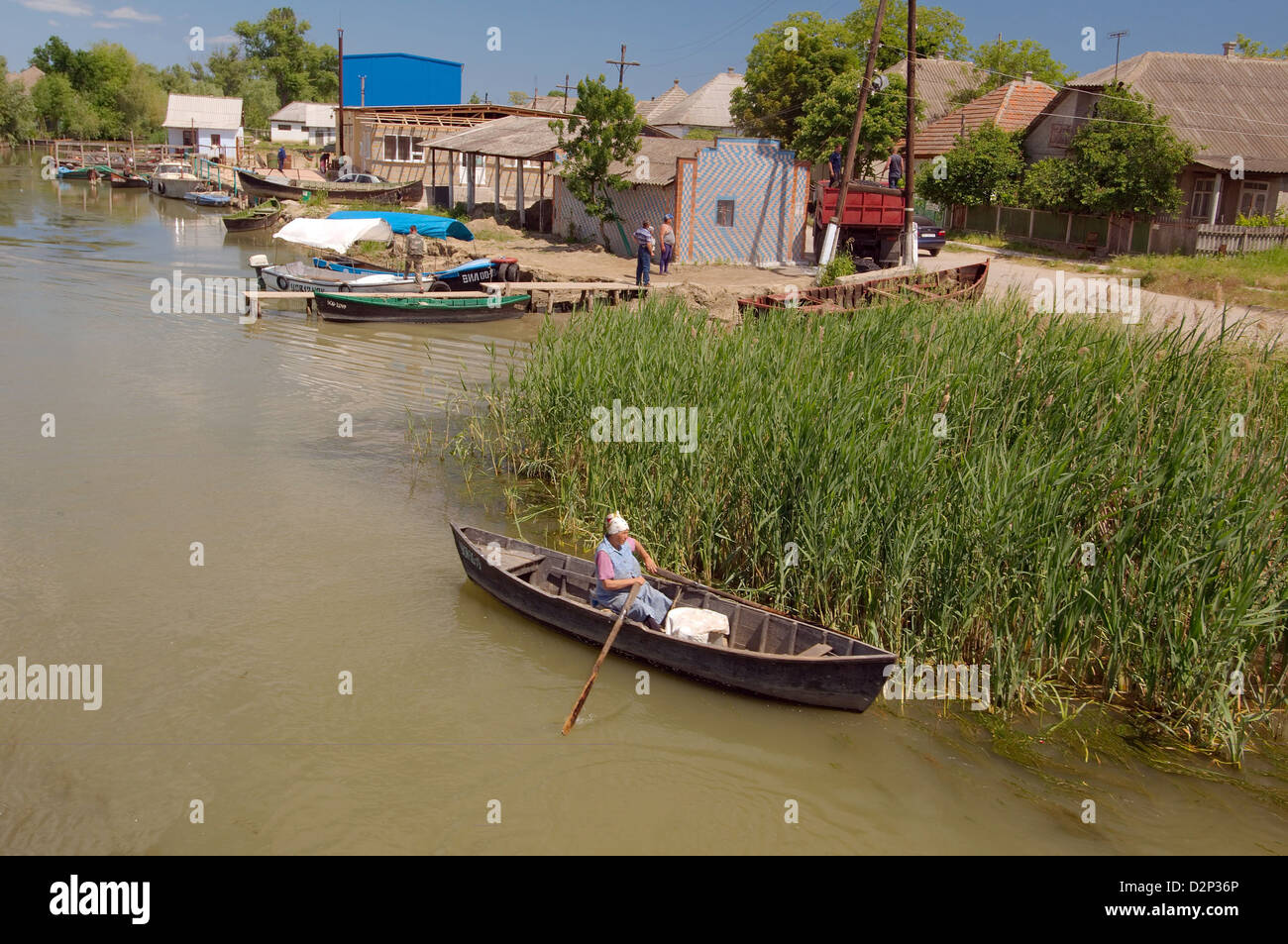 Boat on canal in Vilkovo or Vylkove, also known as "Ukrainian Venice ...