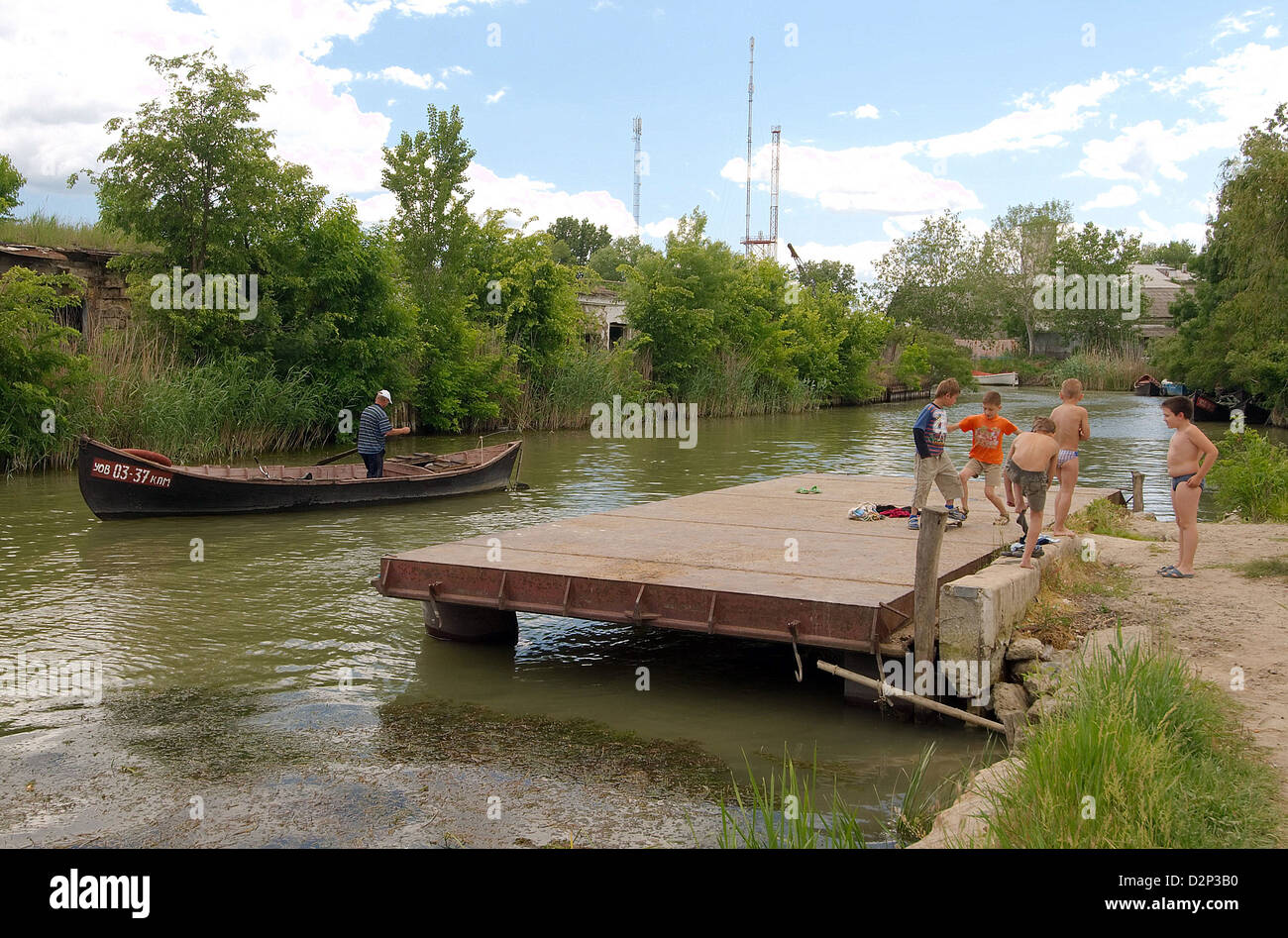 Canal in Vilkovo or Vylkove, also known as "Ukrainian Venice", Ukraine ...