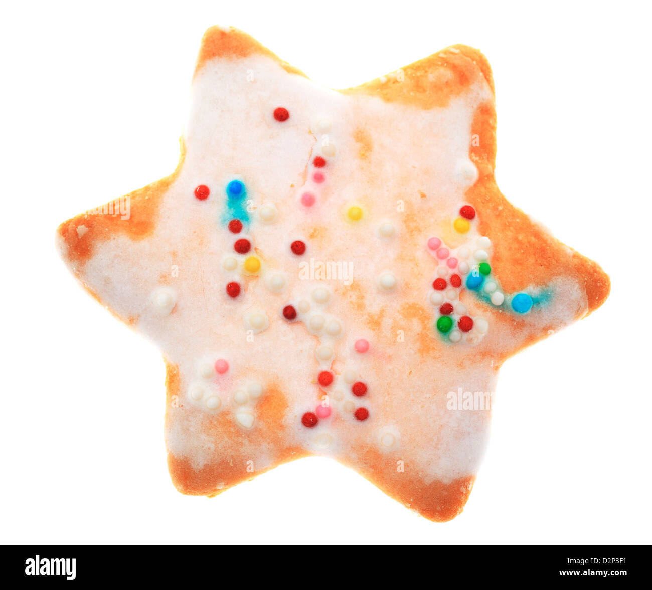 Traditional winter star-shaped cookie isolated against a white ...