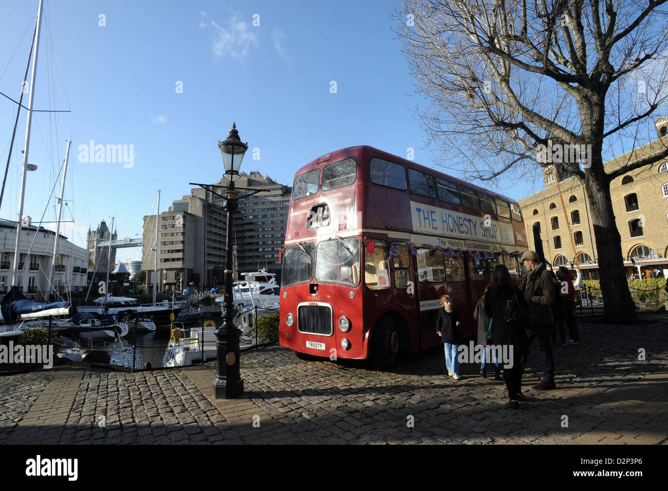 Worlds first unattended honesty bus shop in St Katherines dock, london ...