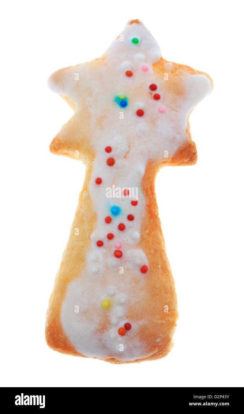 Traditional winter magic stick-shaped cookie isolated against a white ...