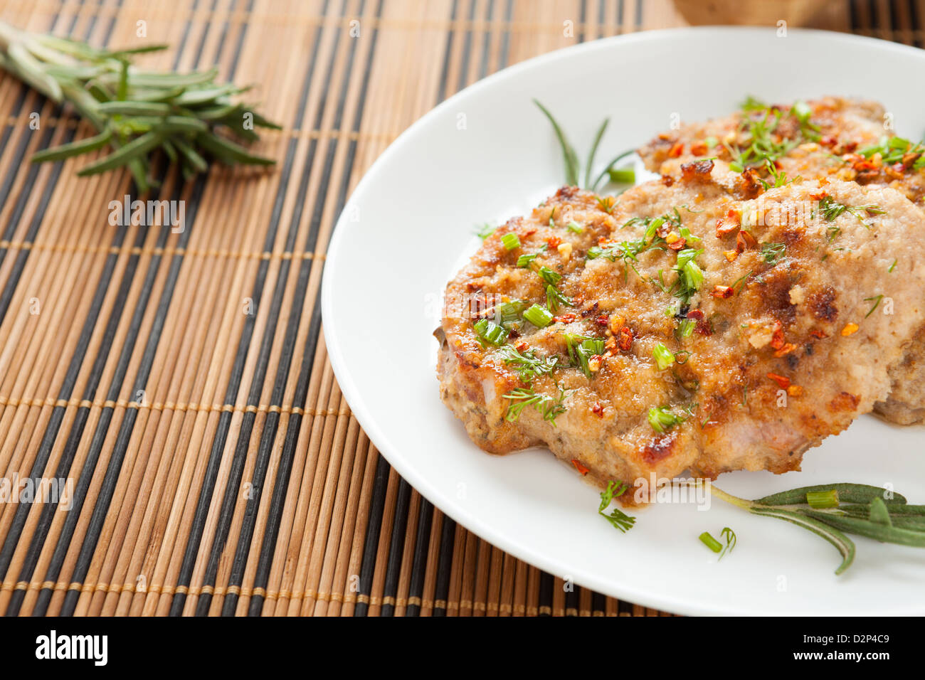 flavorful cutlet with chives, closeup Stock Photo - Alamy