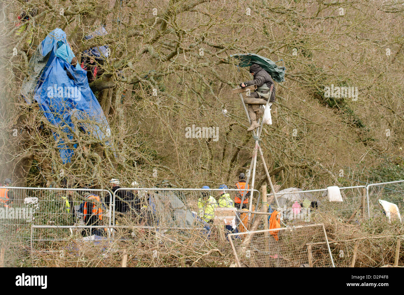Anti-road activist a makeshift tripod, protesting against the Hastings ...