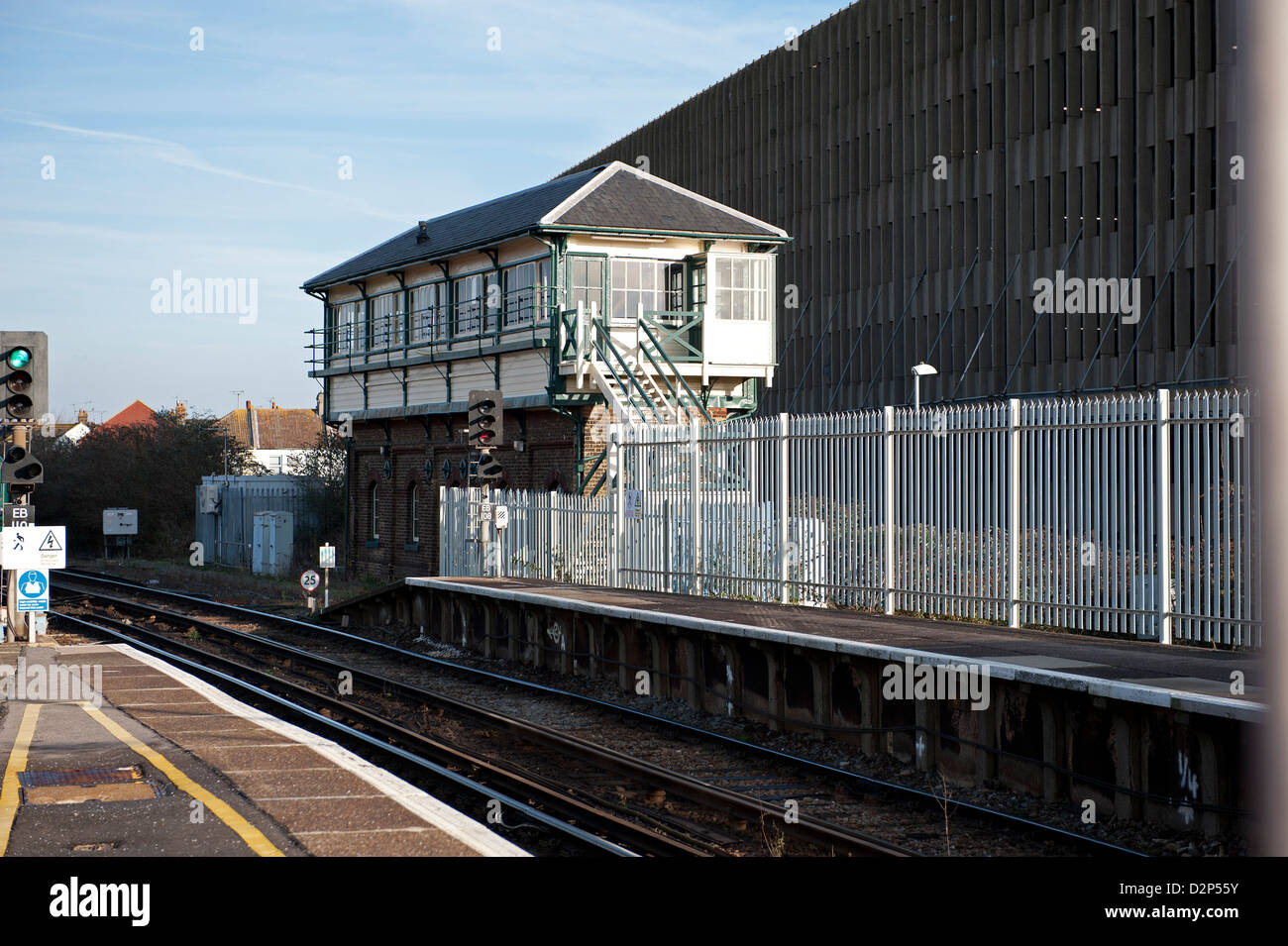 Eastbourne Railway Station and signalbox Stock Photo - Alamy