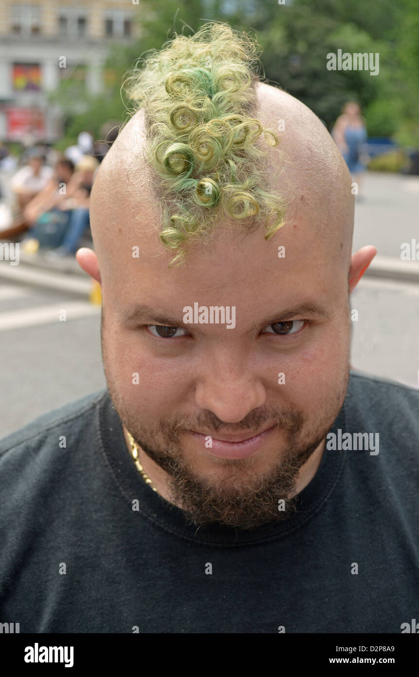 Portrait of Michael with a curly green Mohawk hairdo at Union Square ...
