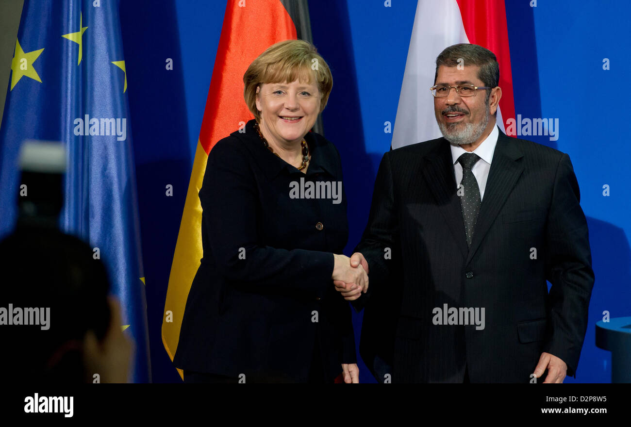 German Chancellor Angela Merkel and Egyptian President Mohamed Morsi ...