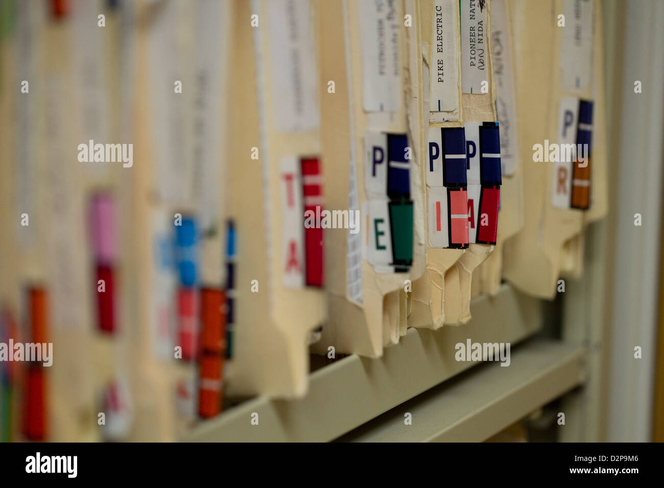 Folders with medical information of patients at a small minor emergency ...