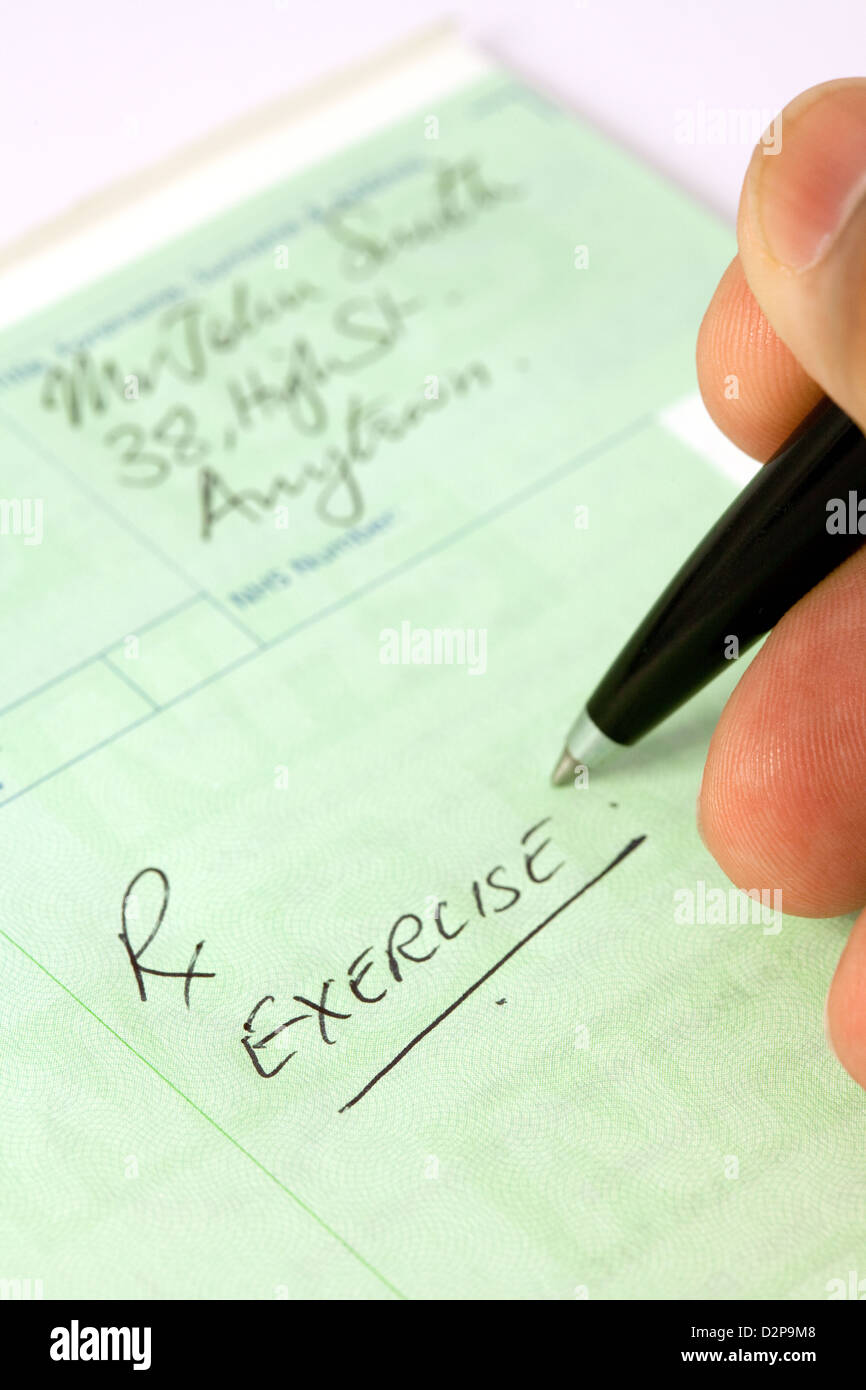 A doctor writing a prescription for exercise for an NHS patient ...