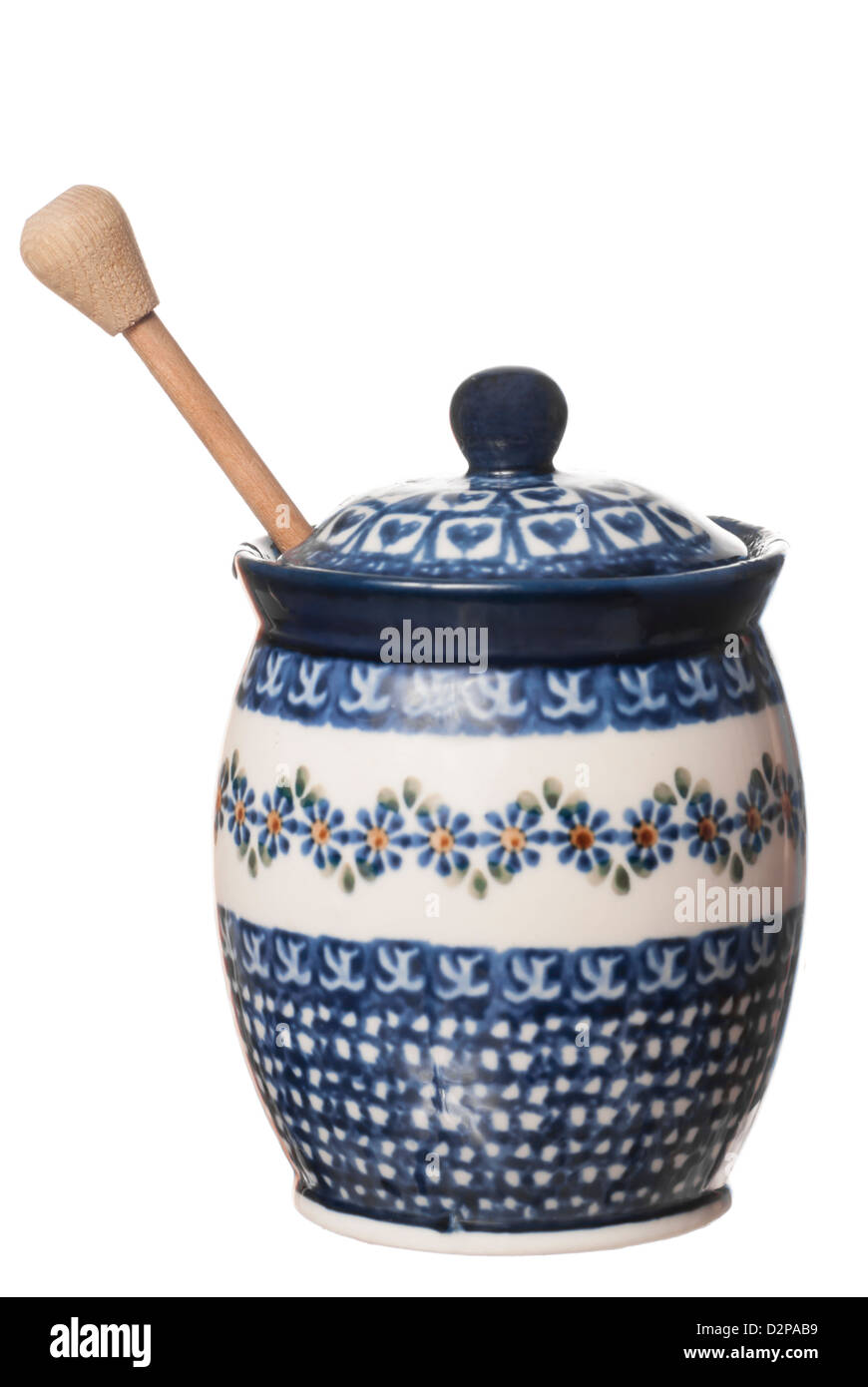 Rustic honey pot on white background Stock Photo - Alamy