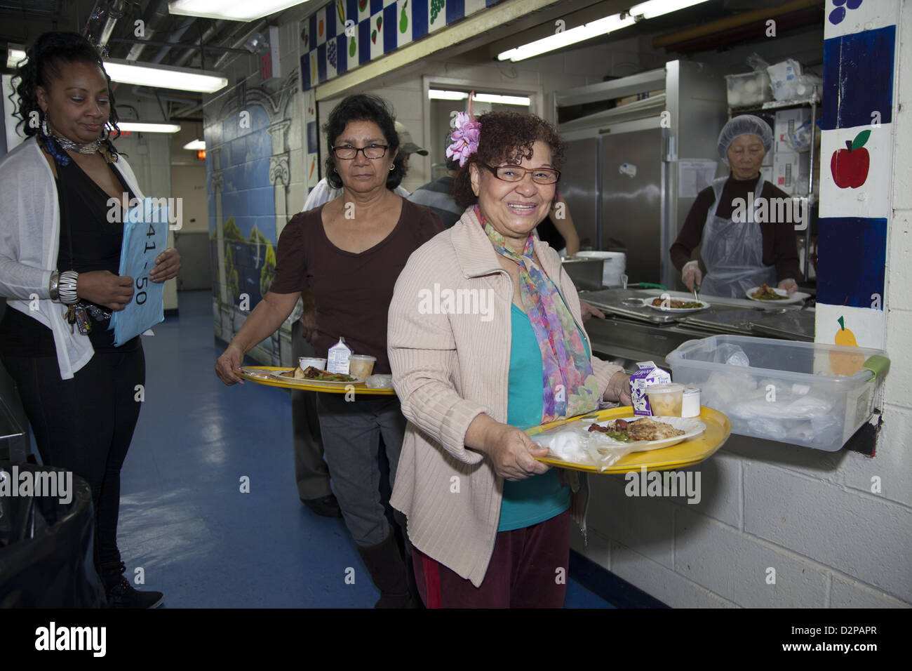 Dining room serving lunch at a senior center on the Lower East Side of ...