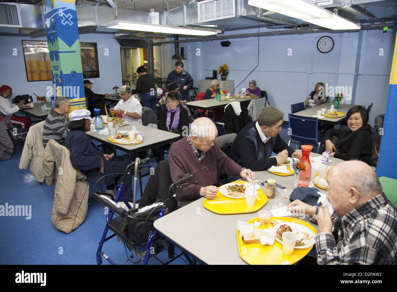 Dining room serving lunch at a senior center on the Lower East Side of ...