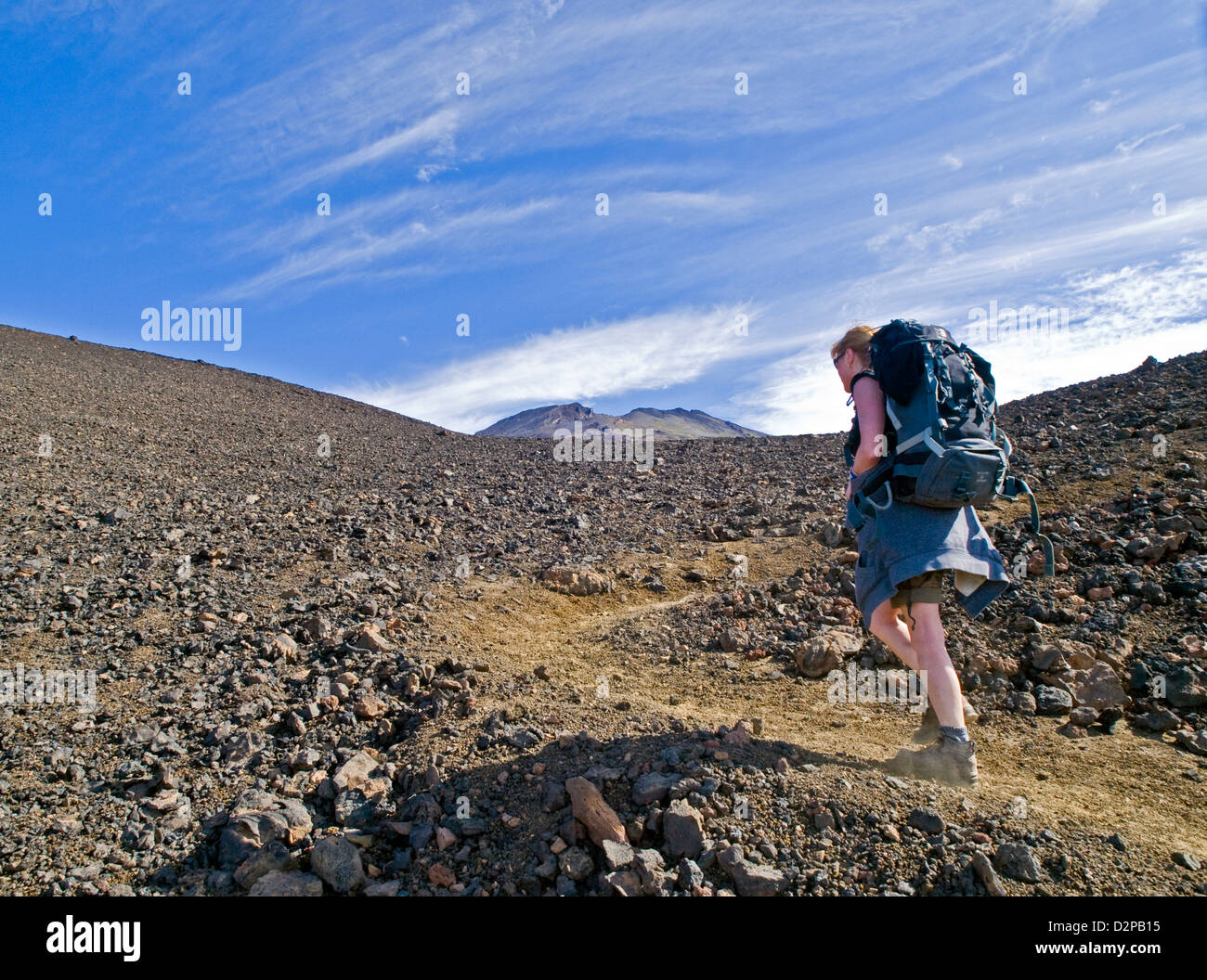 Woman On the walk up the volcanic peak of Viejo, Tenerife's second ...