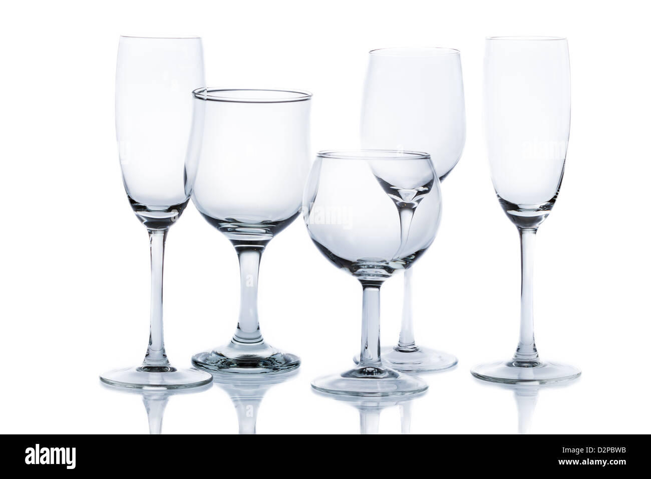 Different types of empty glasses on a white background Stock Photo - Alamy