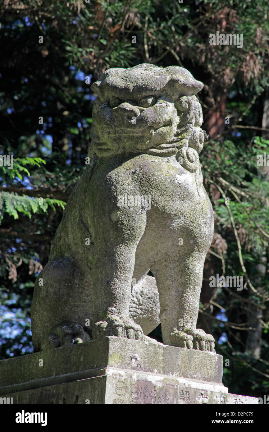 A Komainu lion-dog statue at Sengen Jinja shrine Fujiyoshida Yamanashi ...