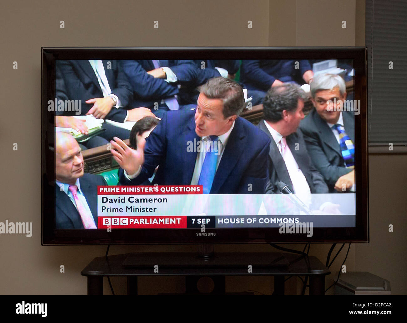 BBC Parliament TV channel showing David Cameron Stock Photo - Alamy