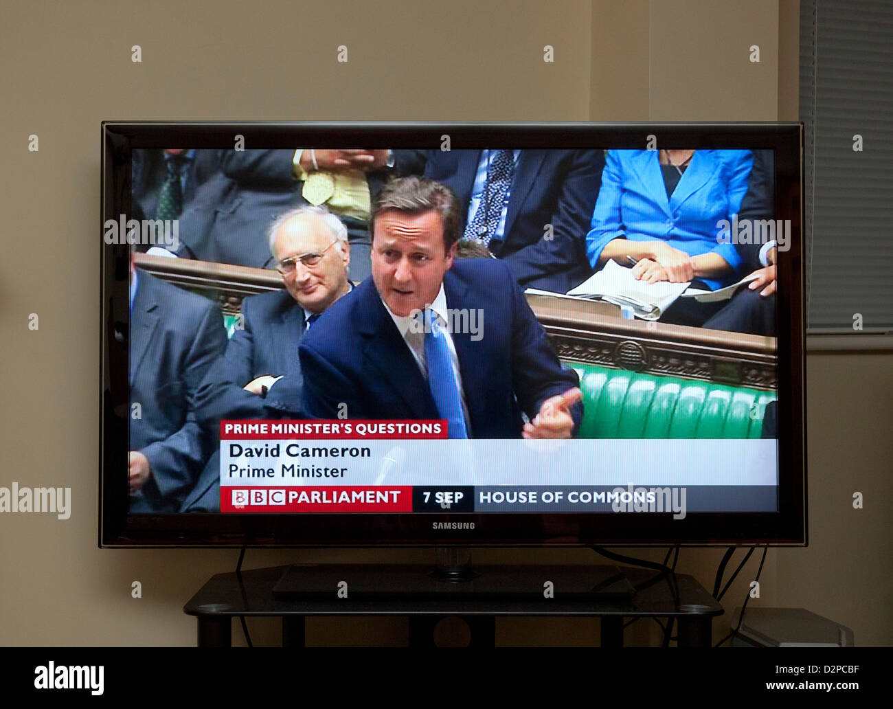 BBC Parliament TV channel showing David Cameron Stock Photo - Alamy