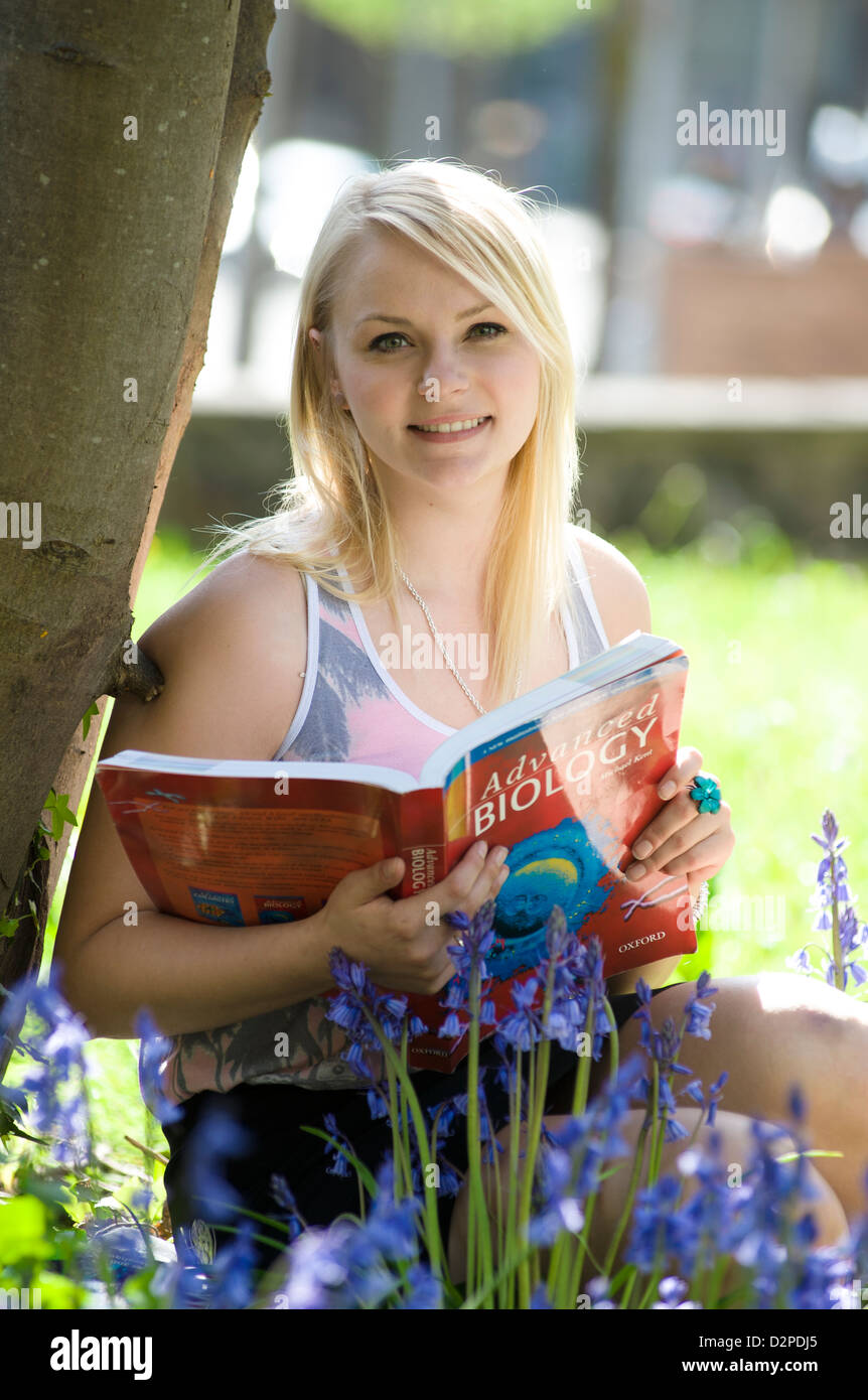 Girl sitting under tree studying hi-res stock photography and images ...