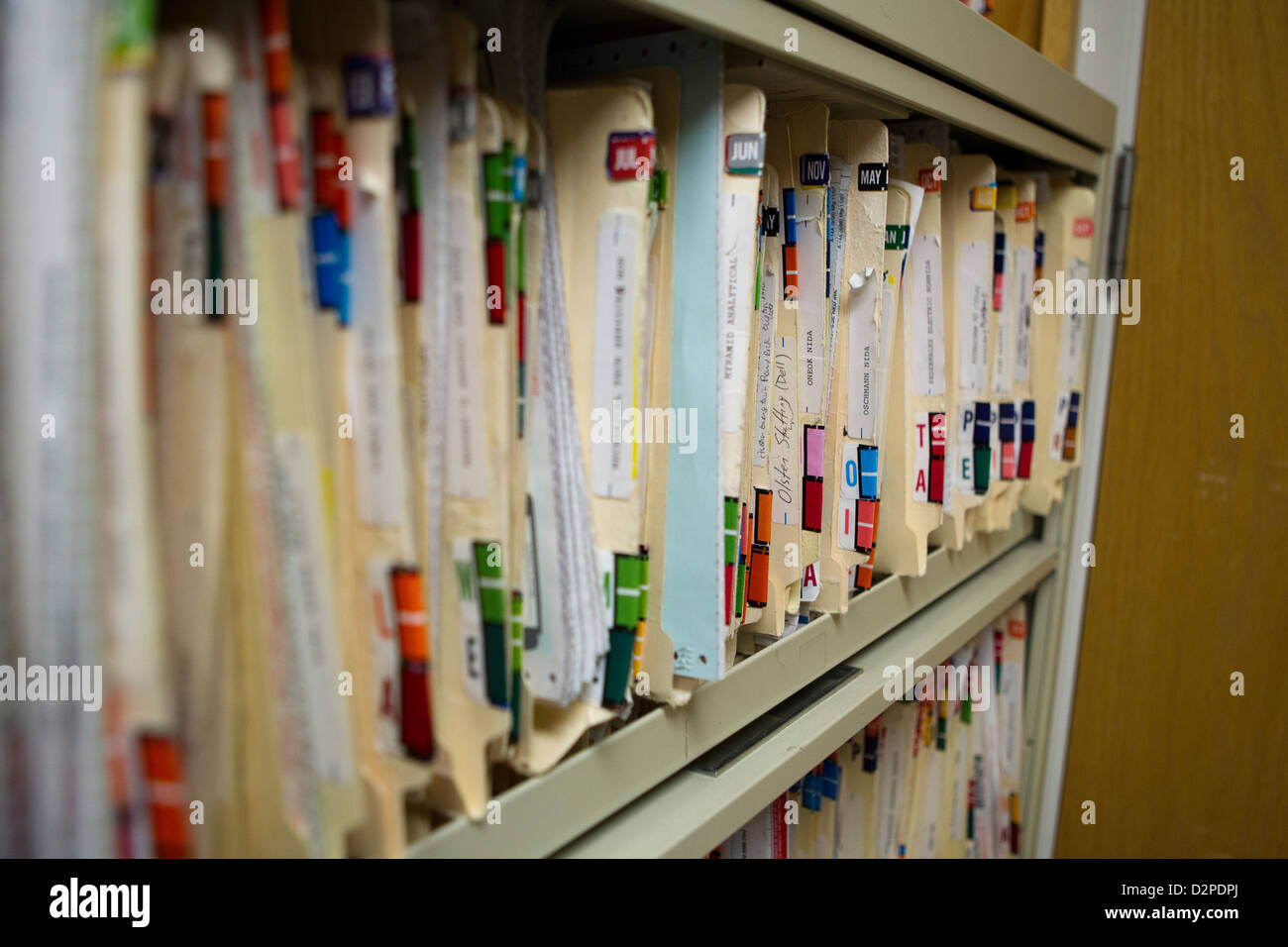 Folders with medical information of patients at a small minor emergency ...