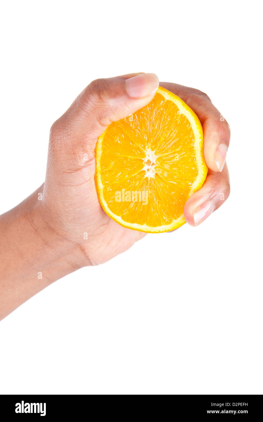 Hand squeezing orange hi-res stock photography and images - Alamy