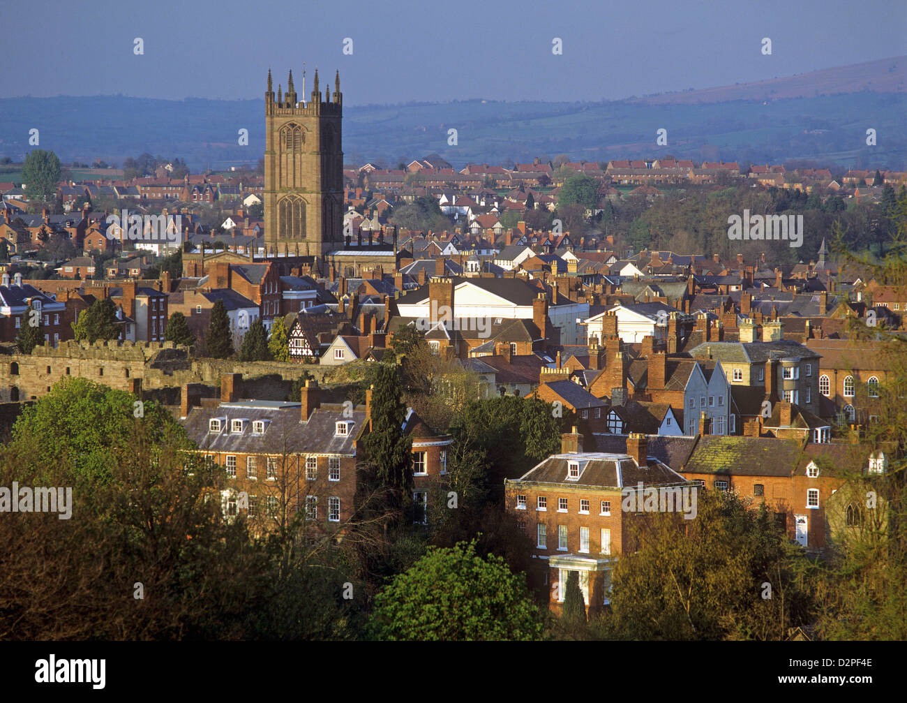 Ludlow with the bell-tower of Ludlow Parish Church, Shropshire, England ...
