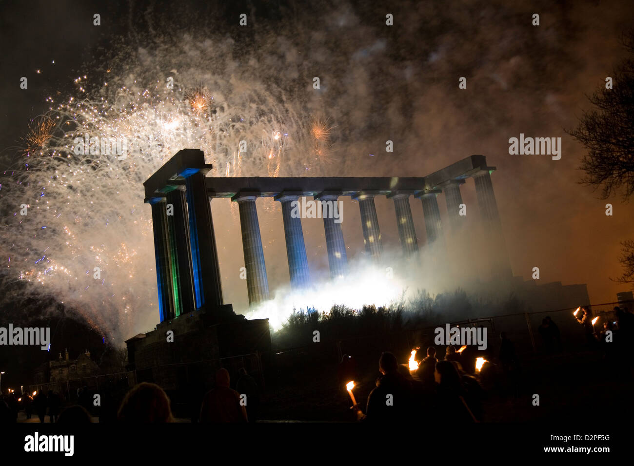 Fireworks behind the Parthanon during the torchlight procession at ...