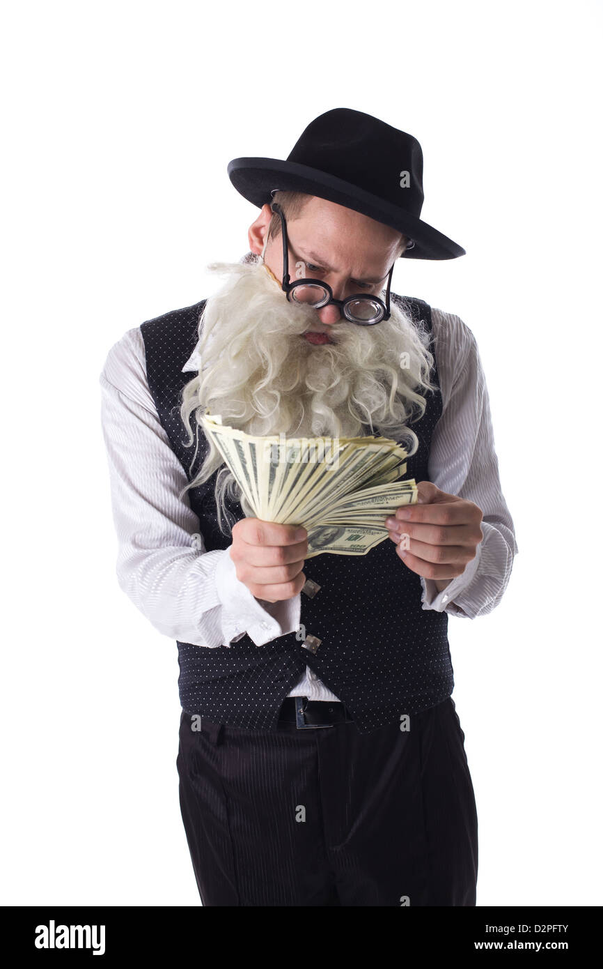 Portrait of old jew with dollar bills. Isolated on white Stock Photo ...