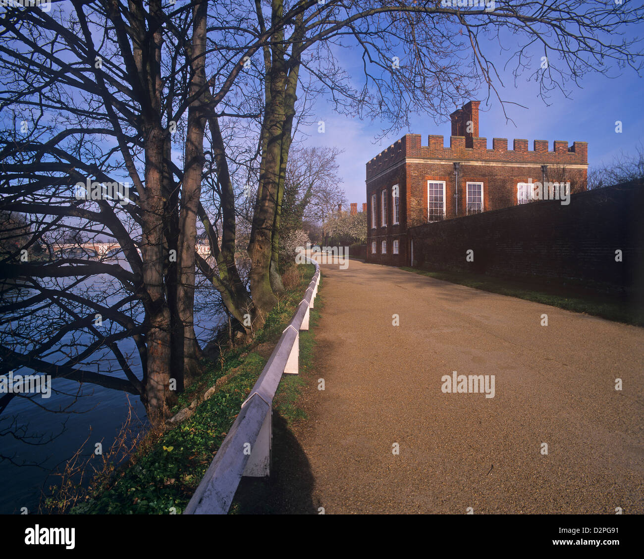 An outbuilding of Hampton Court Palace on the Thames Path at Hampton ...